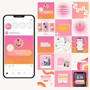 Bright Pink Instagram Post Template Bundle, Retro Style, Positive ...