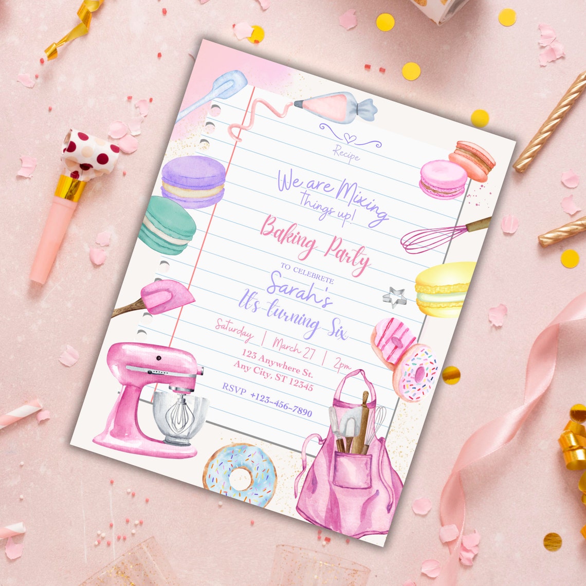 Bright Pastel Baking Party Invitation, Dessert Party Invitation, Girl ...