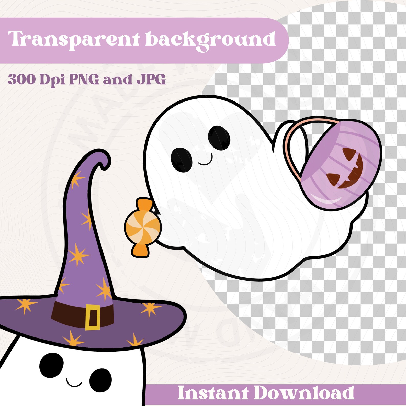 Ghost Kawaii Clipart, Cute Halloween Kawaii, Ghost Doodle Set, Ghost ...