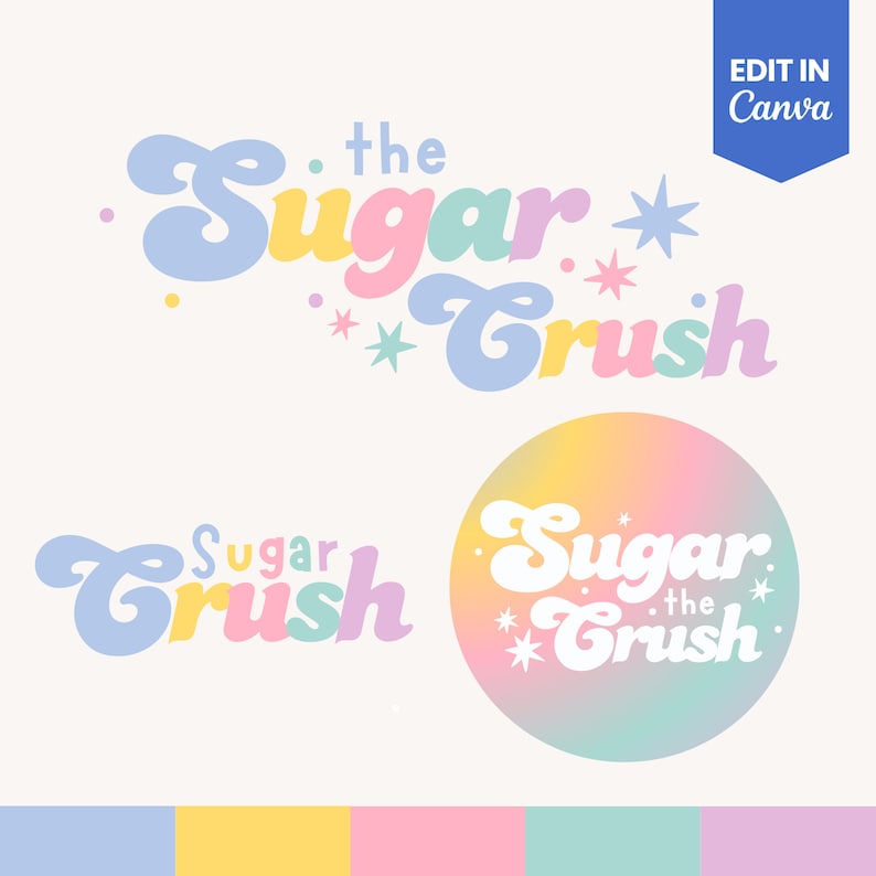 Pastel Rainbow Canva Logo Template, Colorful Retro Logo, Bright Pastel ...