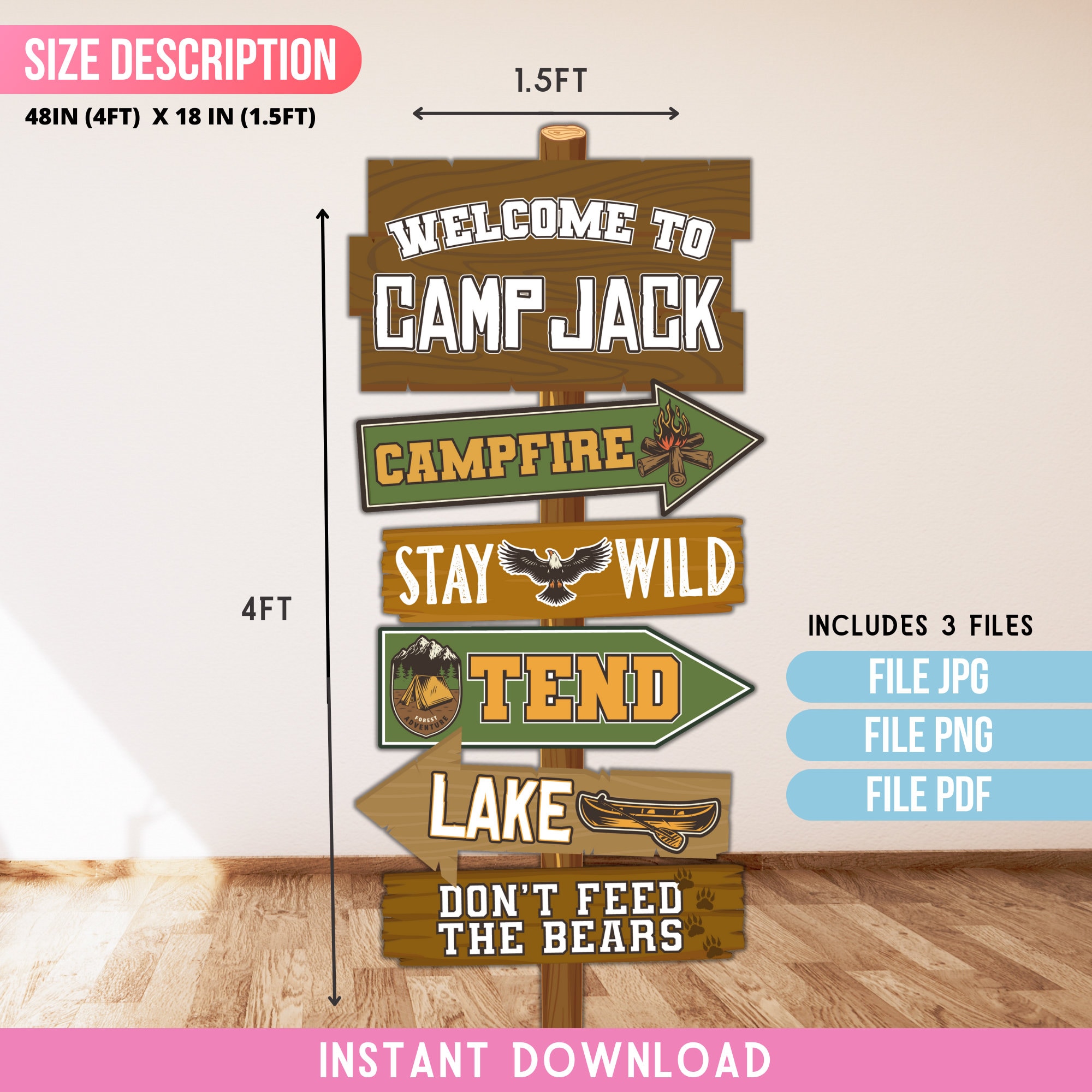 Camping Directional Signs, Custom Text Camp Sign, Summer Camp Sign ...