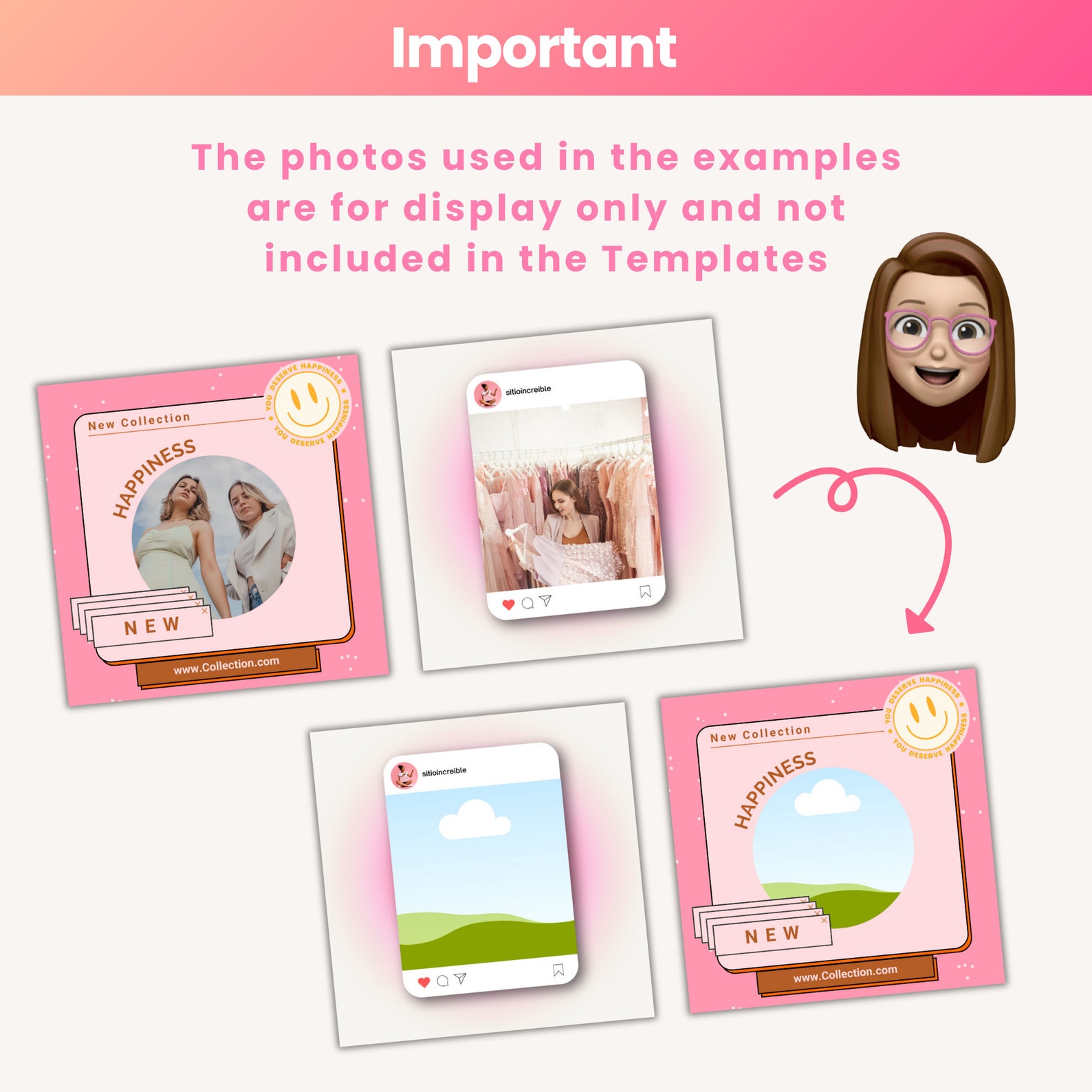 Bright Pink Instagram Post Template Bundle, Retro Style, Positive ...