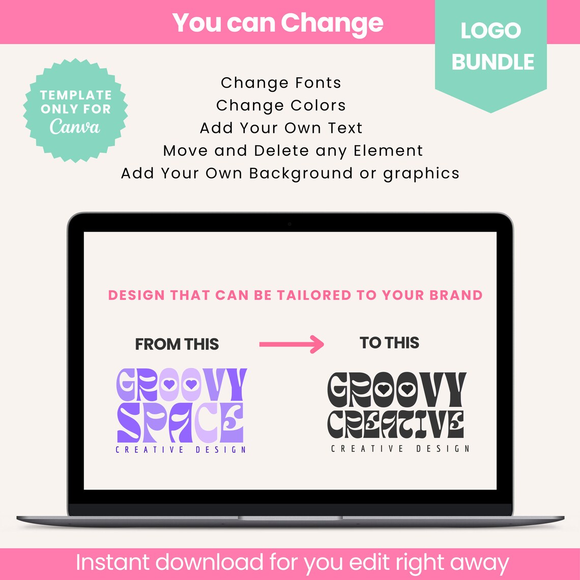 Purple Groovy Editable Logo, Canva Template Design, Retro Logo, Blog ...