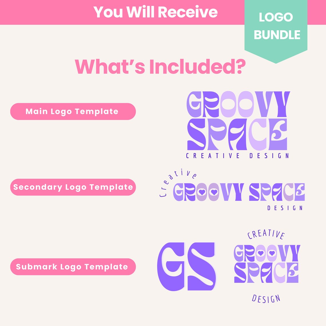 Purple Groovy Editable Logo, Canva Template Design, Retro Logo, Blog ...