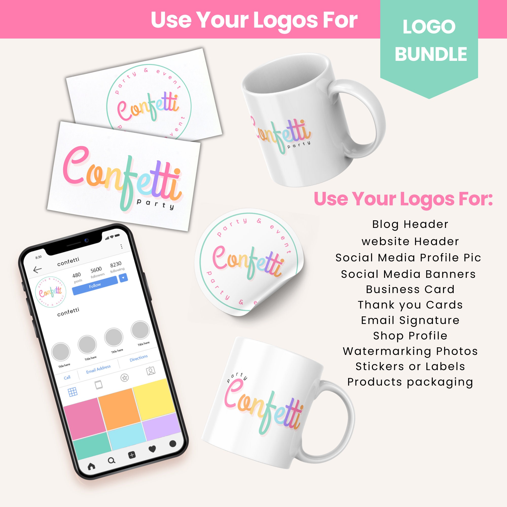 Rainbow Pastel Design Template, Bright Pastel Logo Template, Party Logo ...