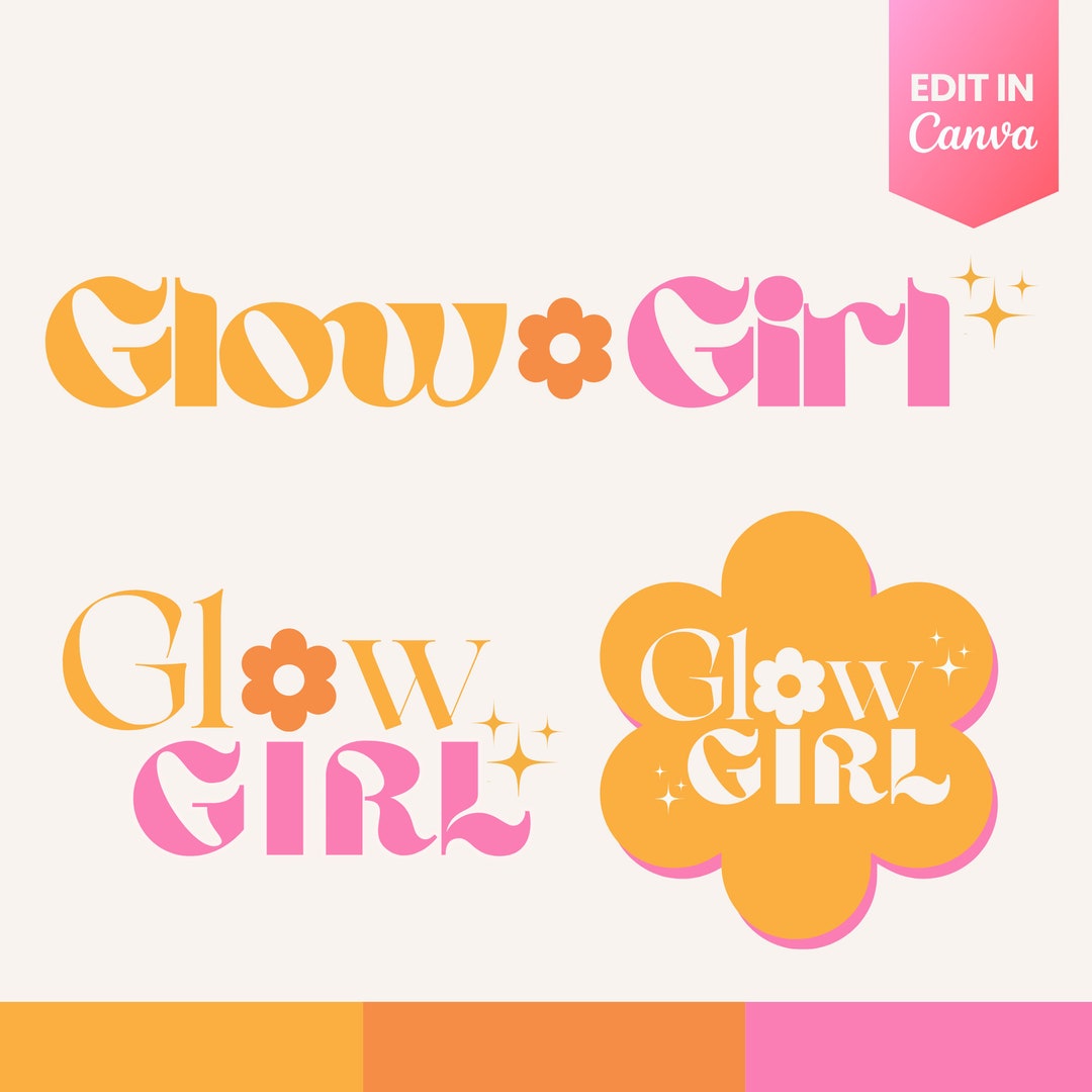 Girl Logo Design Template, Editable Canva Logo, Pink Groovy Aesthetic ...