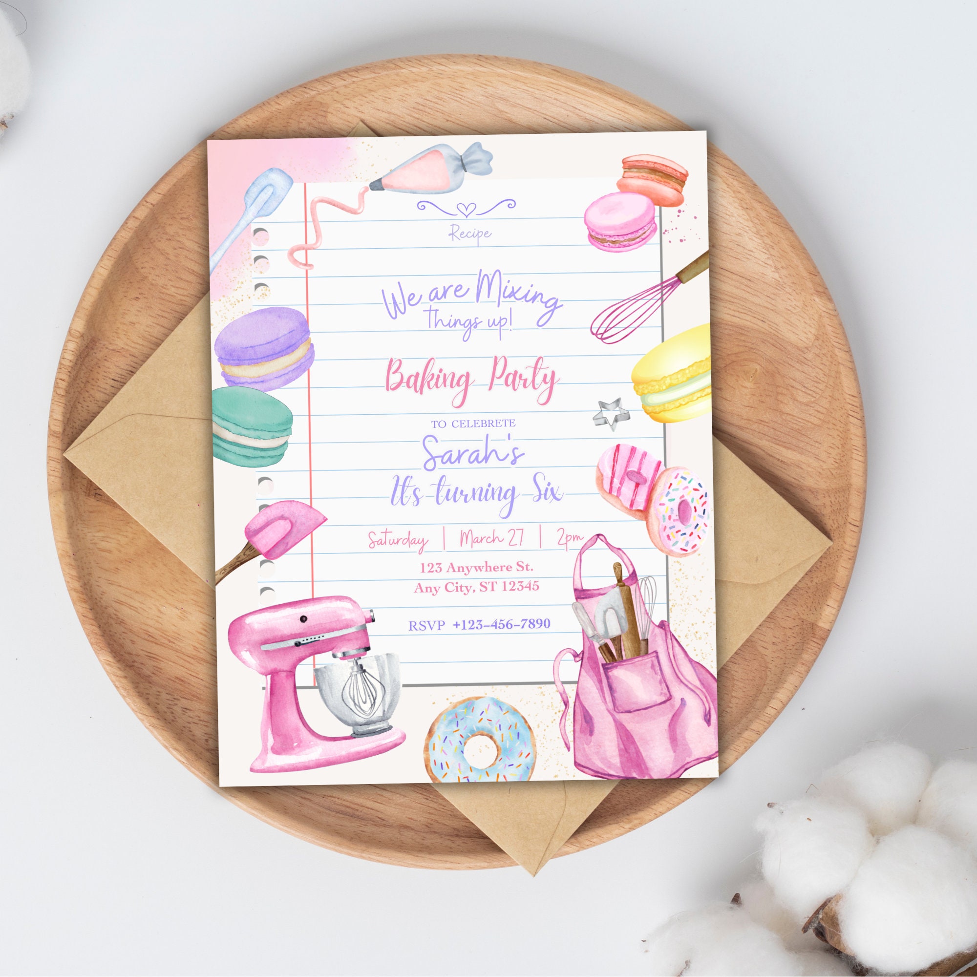 Bright Pastel Baking Party Invitation, Dessert Party Invitation, Girl ...