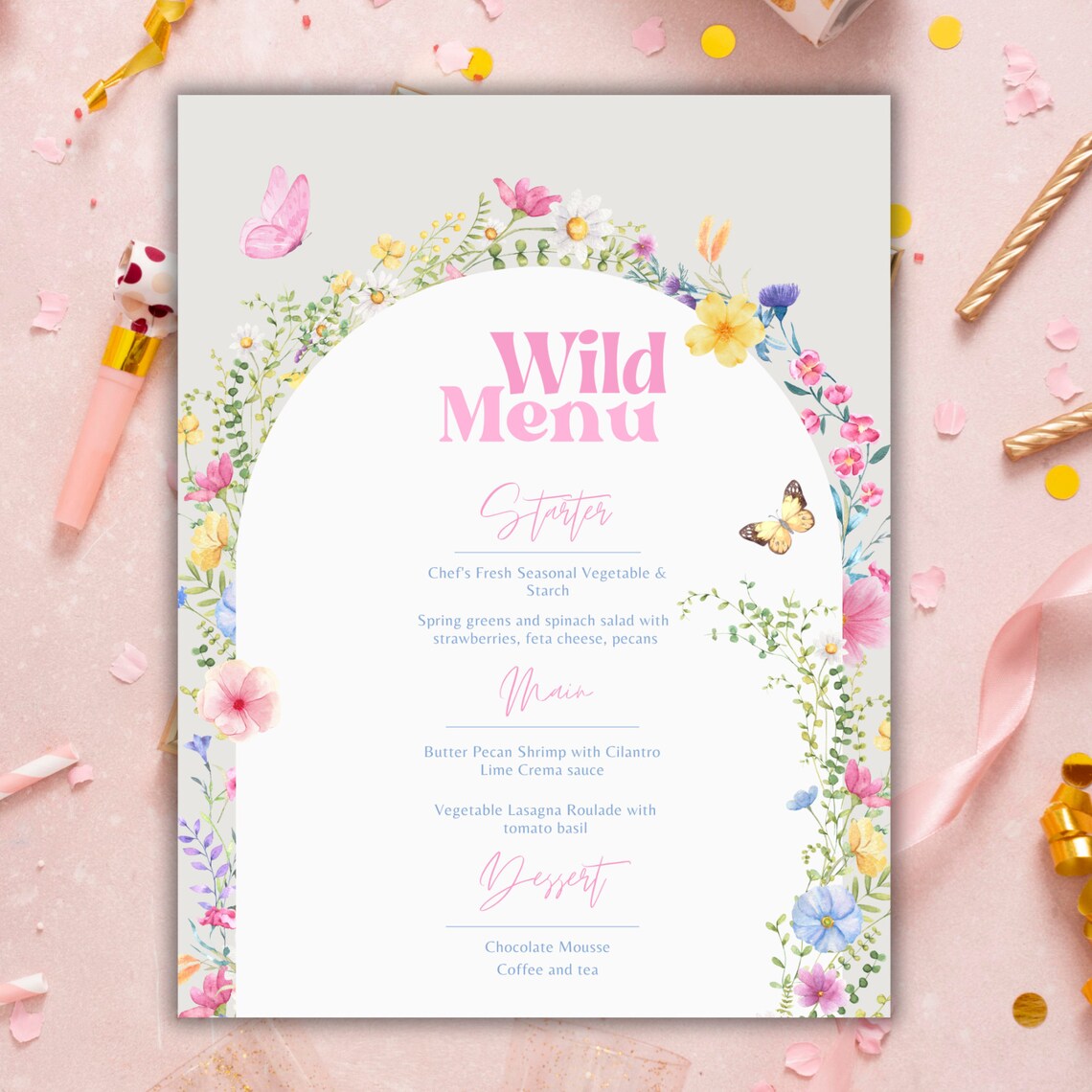 Floral Menu Template, Wildflower Menu, Minimal Floral Menu, Watercolor ...