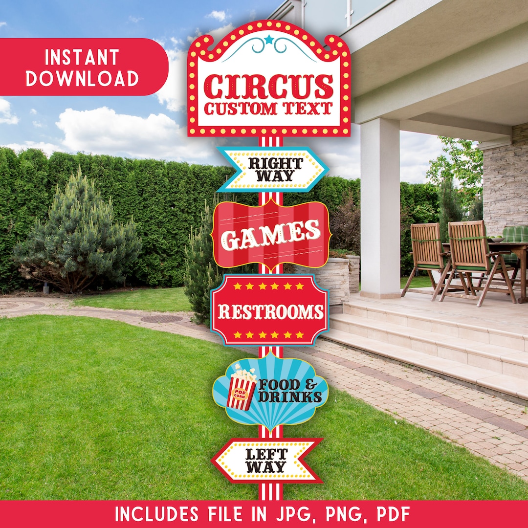 Circus Directional Signs, Circus Sign Custom Text, Circus Welcome Sign ...