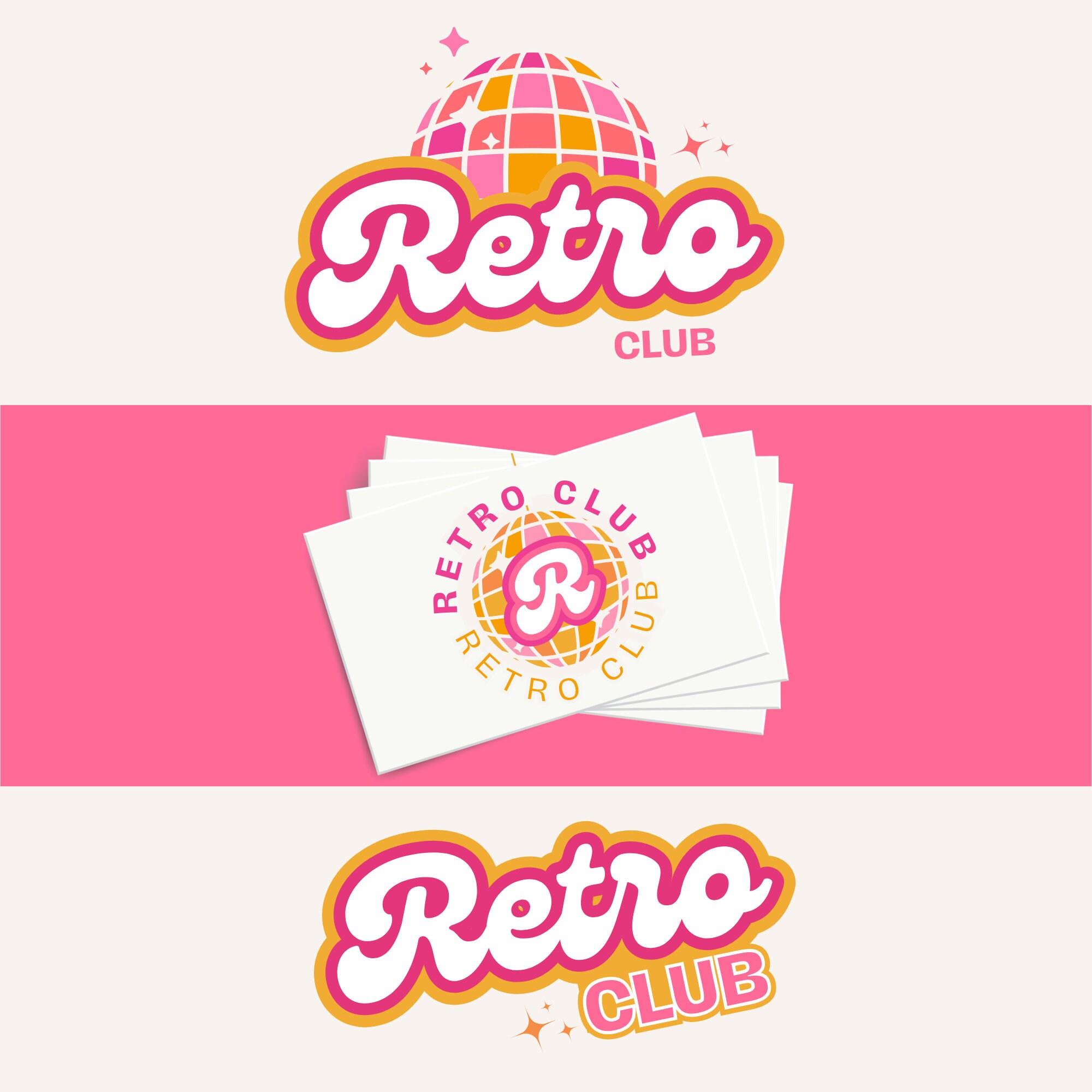 Groovy Retro Disco Ball Logo, Pink Disco Ball Logo, Colorful Retro ...