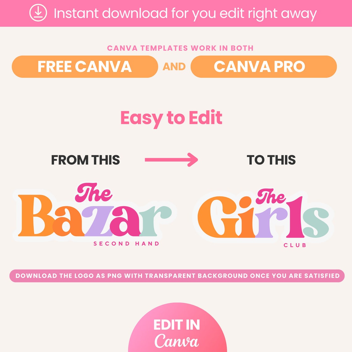 Colorful Logo Canva Template, Clothing Logo, Pink Logo Template, Fun ...