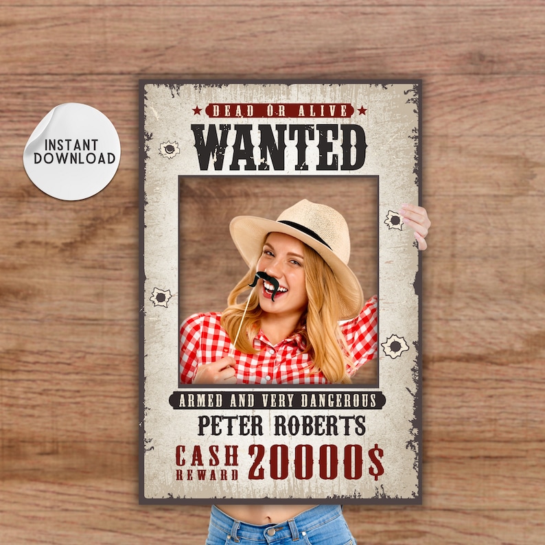 Wanted Photo Booth Prop Frame, Wild West Photo Booth, Custom Western ...
