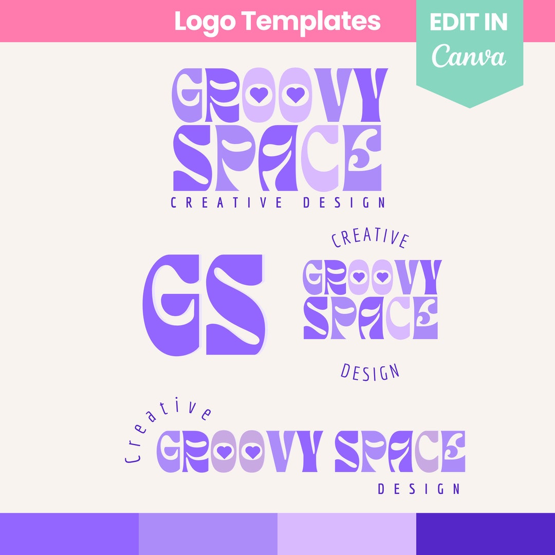 Purple Groovy Editable Logo, Canva Template Design, Retro Logo, Blog ...