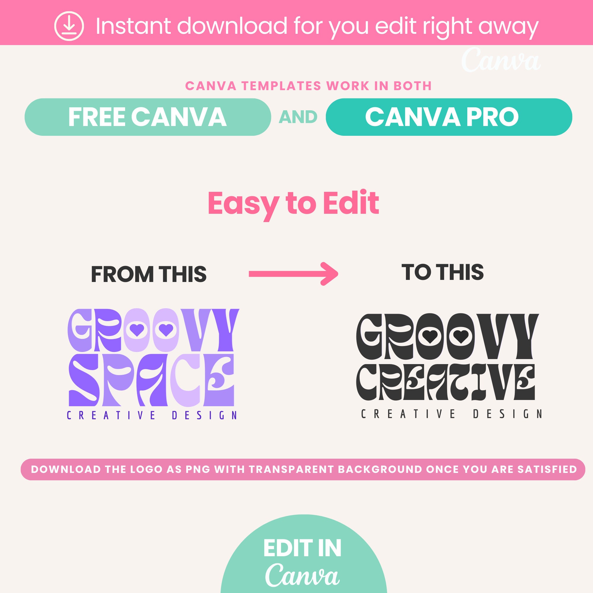 Purple Groovy Editable Logo, Canva Template Design, Retro Logo, Blog ...