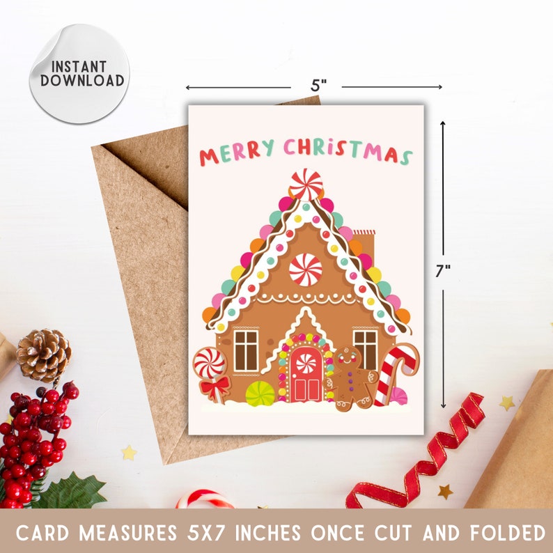 Printable Gingerbread Card, Holiday Card, Merry Christmas Card ...