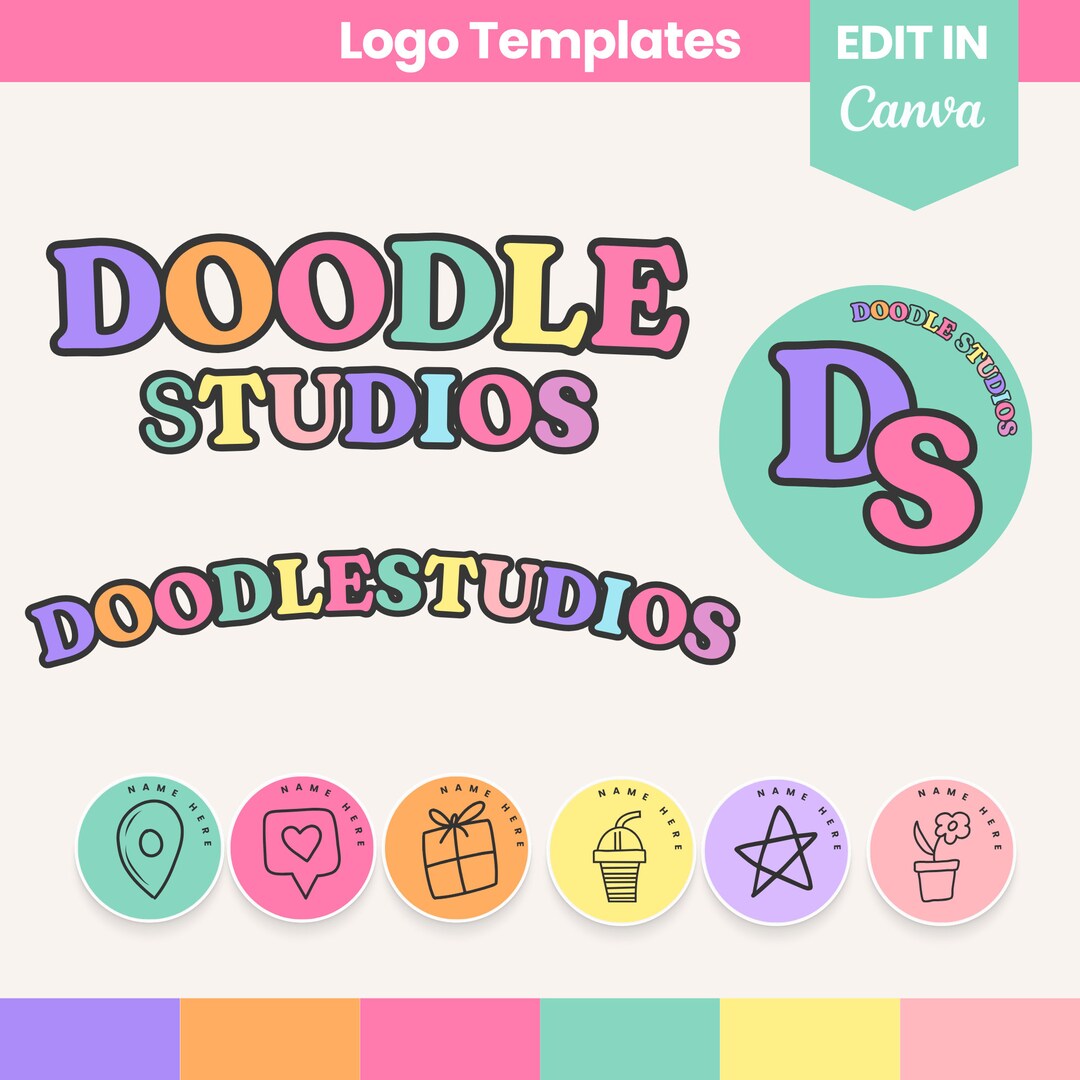 Bright Pastel Colorful Logo, Rainbow Logo Template, Retro Colorful Logo ...