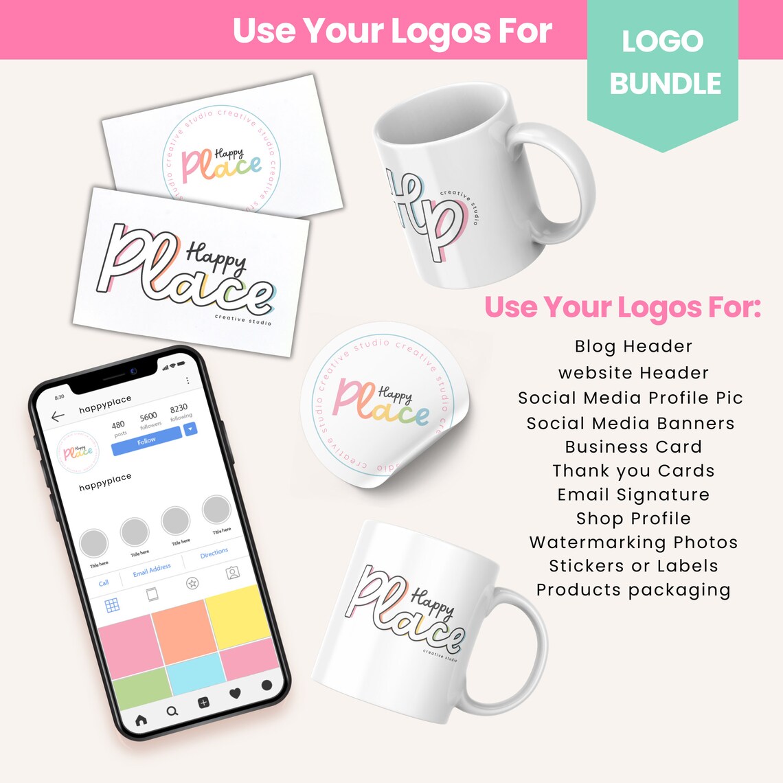 Bright Pastel Rainbow Logo Design, Fun Colorful Logo, Business Logo ...