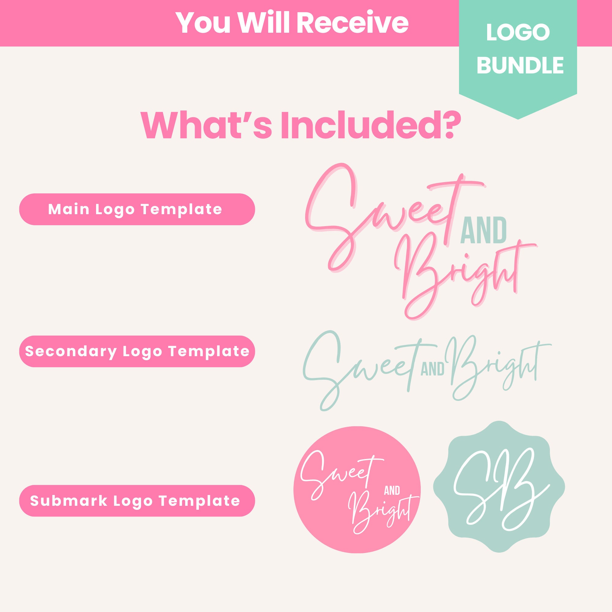 Pink Pastel Logo, Logo Template Canva, Branding Kit, Shop Logo, Pink ...