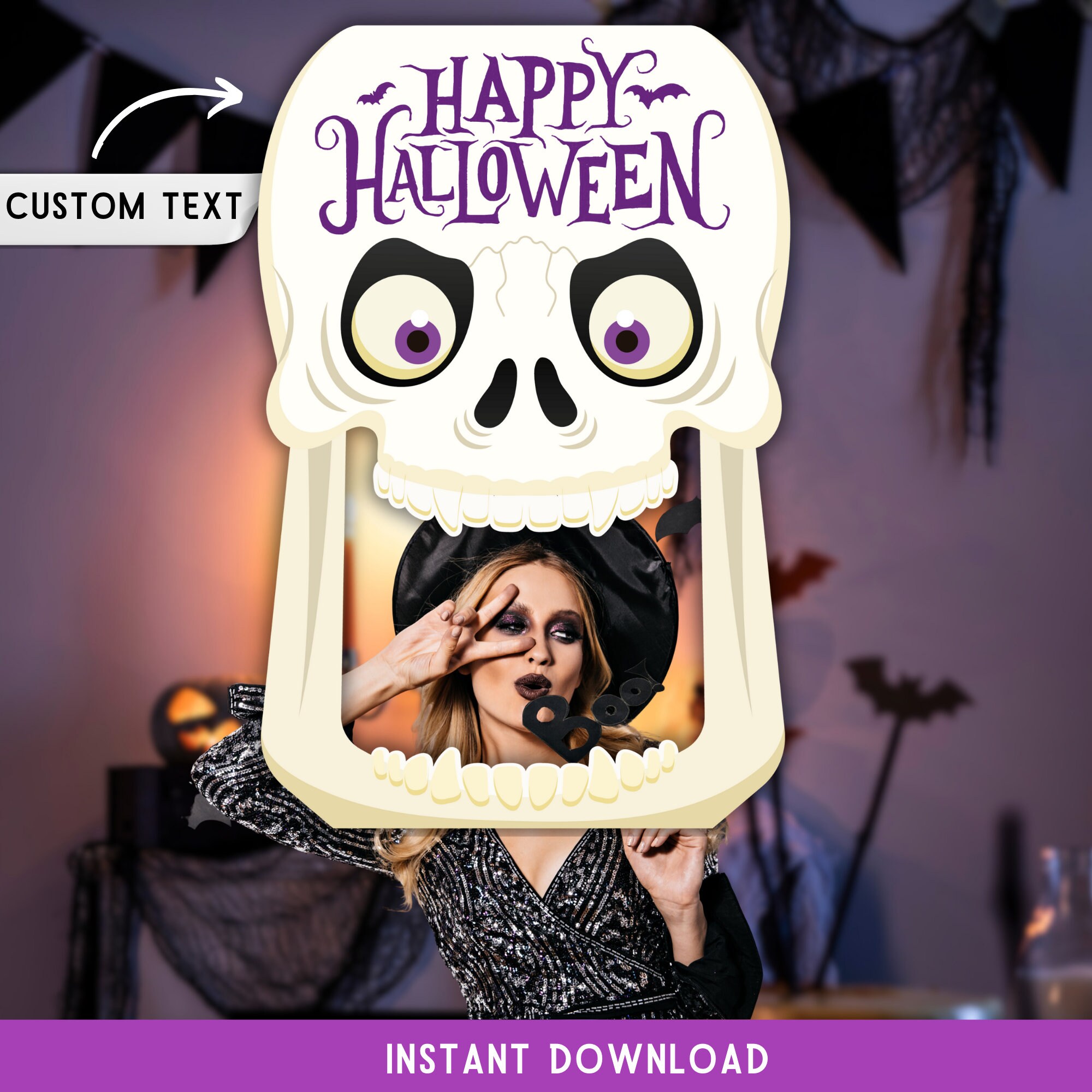 Happy Halloween Photo Booth Prop, Skull Halloween Selfie Frame, Scary ...
