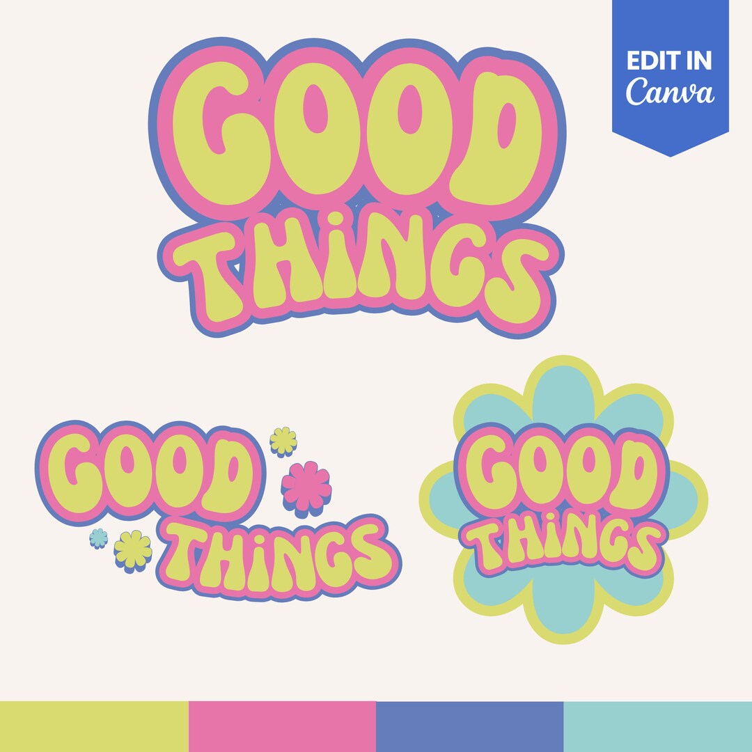 Retro Groovy Logo Template, Retro Logo Editable Canva, Flower Logo ...