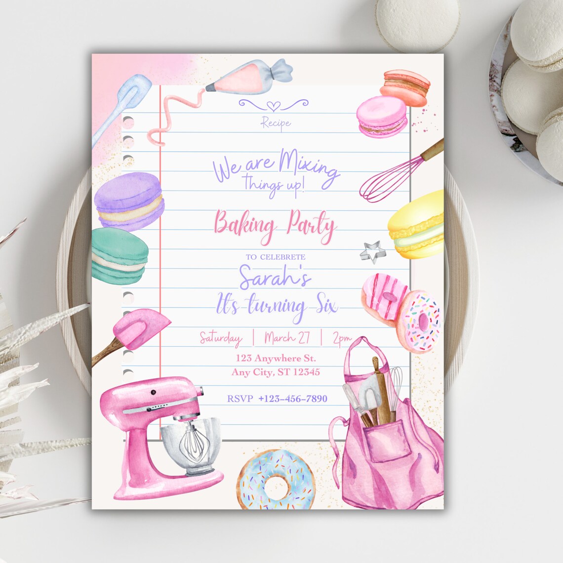Bright Pastel Baking Party Invitation, Dessert Party Invitation, Girl ...