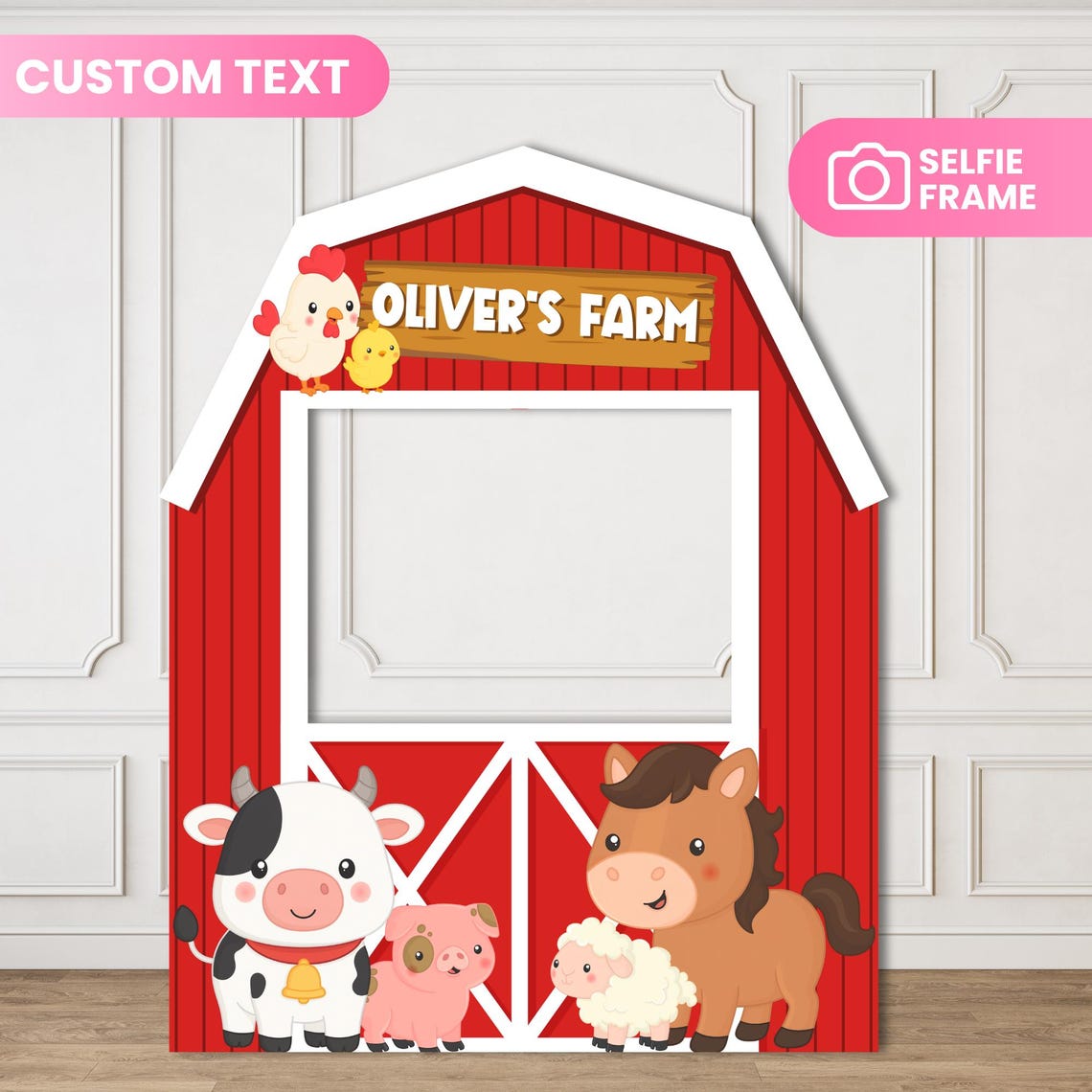 Red Farm Barn Animals Selfie Frame | Barn Photo Booth Prop | Farm ...