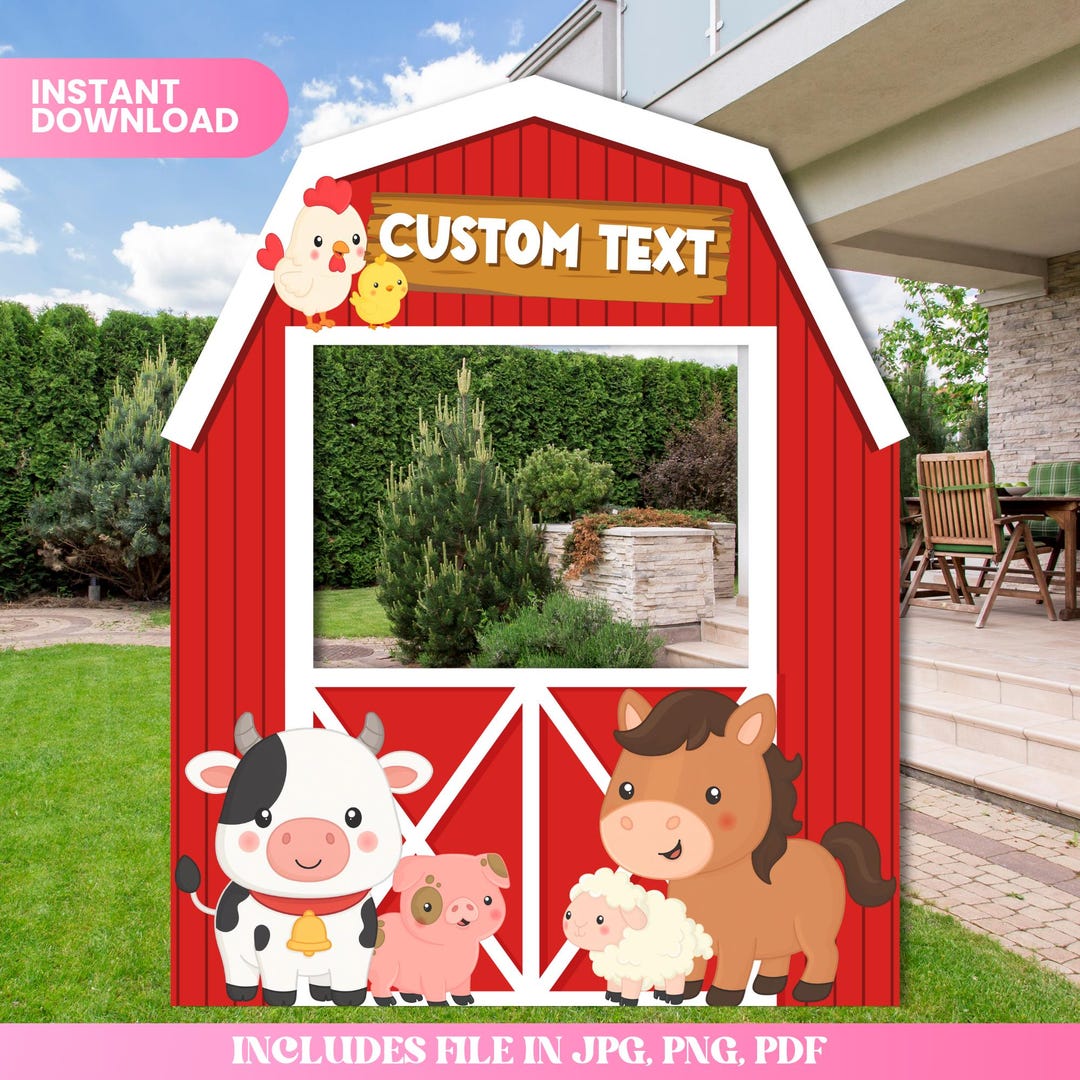 Red Farm Barn Animals Selfie Frame | Barn Photo Booth Prop | Farm ...