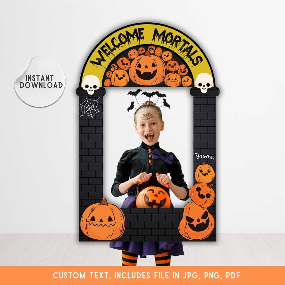 Welcome Mortals Selfie Frame Prop, Halloween Photo Booth, Pumpkin ...