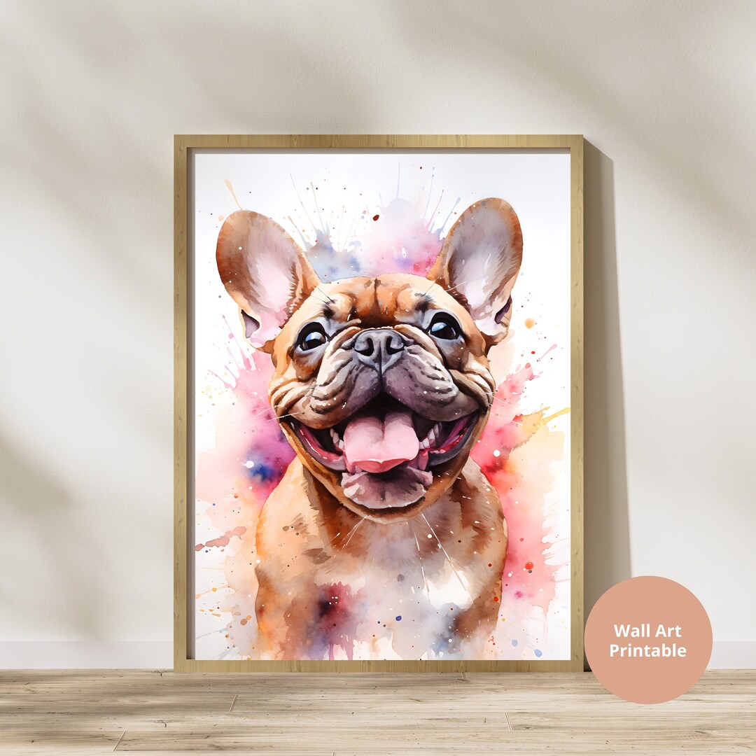 Digital Wall Art Frenchie Wall Decor Animal Watercolor Painting Bulldog ...