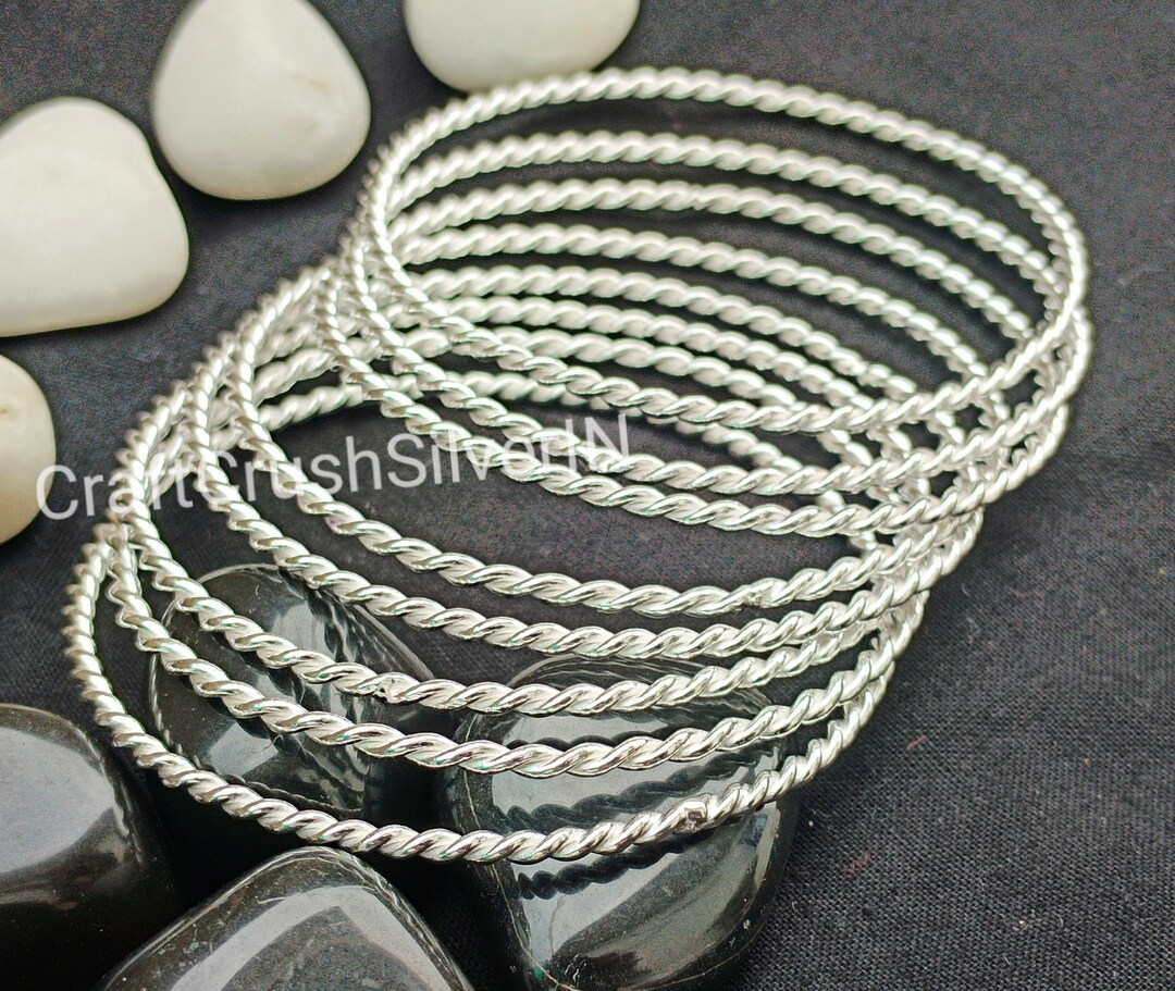 Set of 7 Bangles, 925 Sterling Silver Stacking Bangles for Women, Semanario, Stacking Bracelets ...