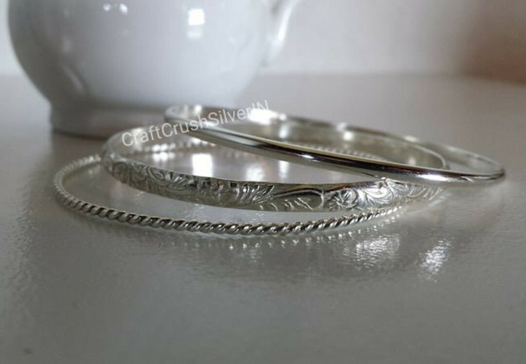 Beautiful Silver Bangles, Handmade 925 Sterling Silver Bangle Set, Set ...