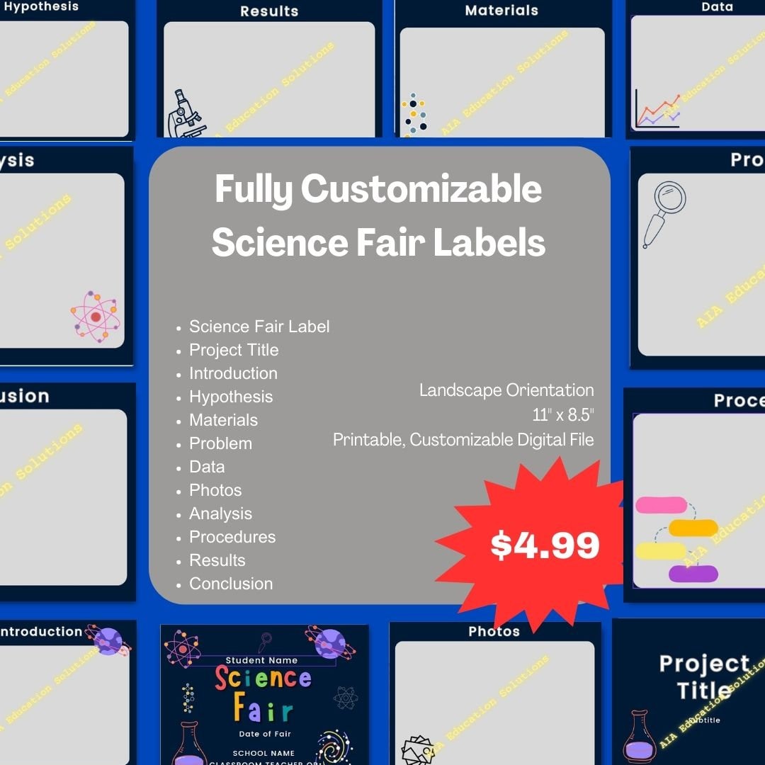 Science Fair Labels (fully Customizable) - Etsy
