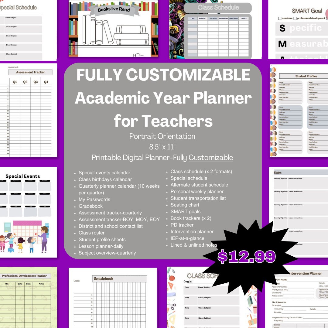 Fully Customizable Teacher Planner - Etsy