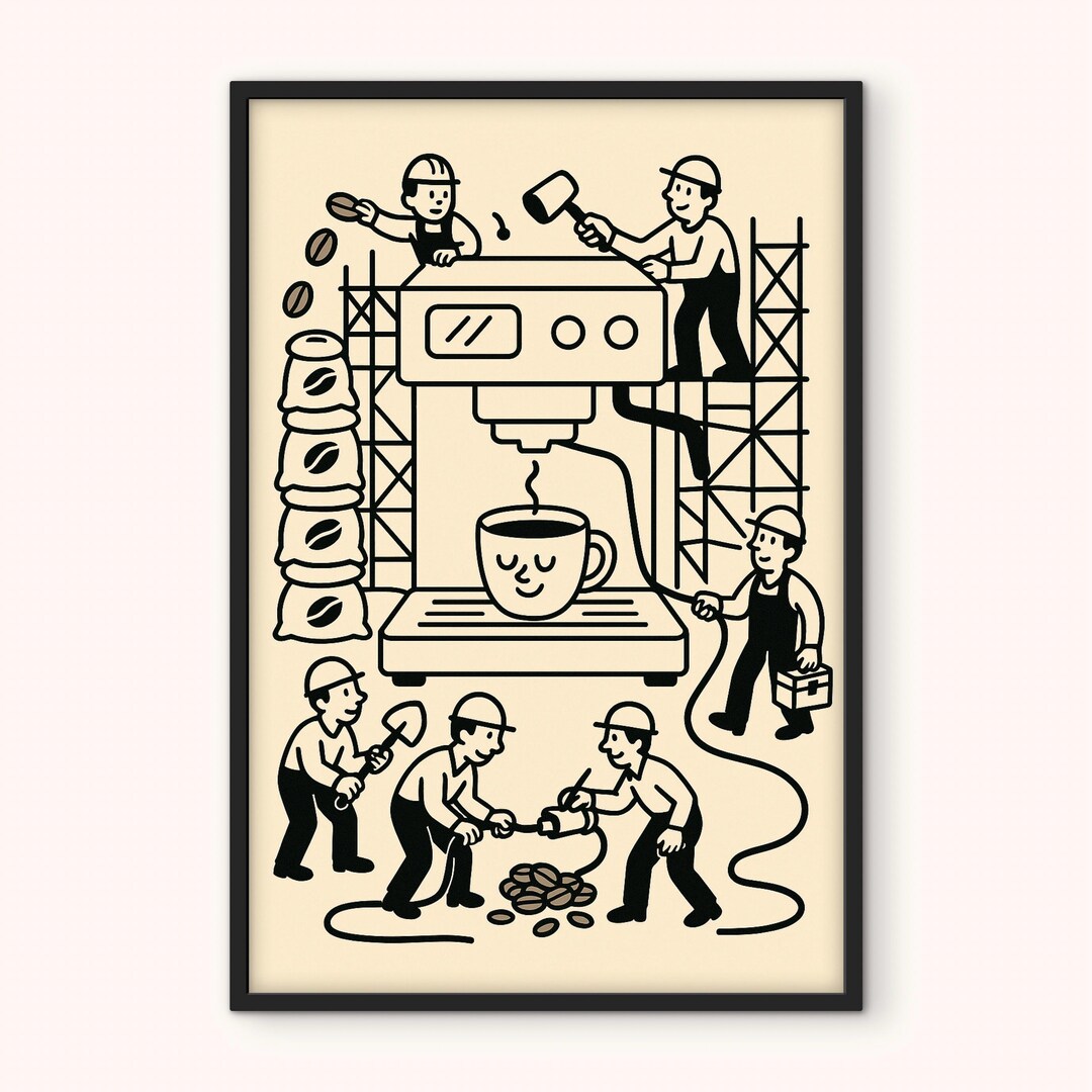 Construction Cartoon Coffee Print - Funny Espresso Poster Art for ...