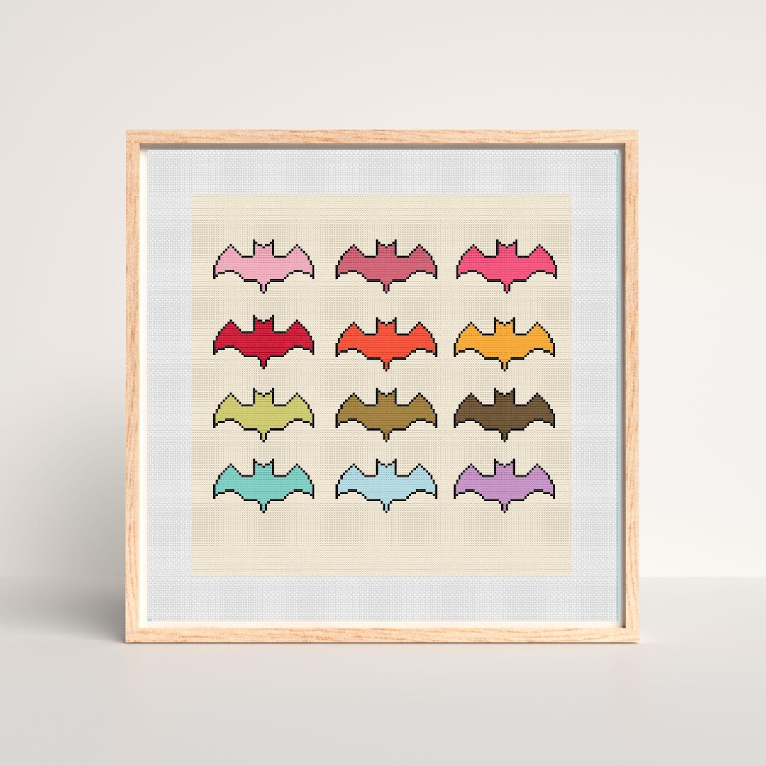 Colorful Bats Cross Stitch Pattern for Halloween, Instant PDF Download ...