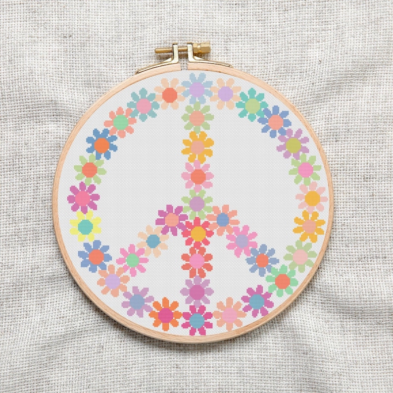 Pastel Flower Peace Sign Cross Stitch Pattern (PDF Files) - Etsy