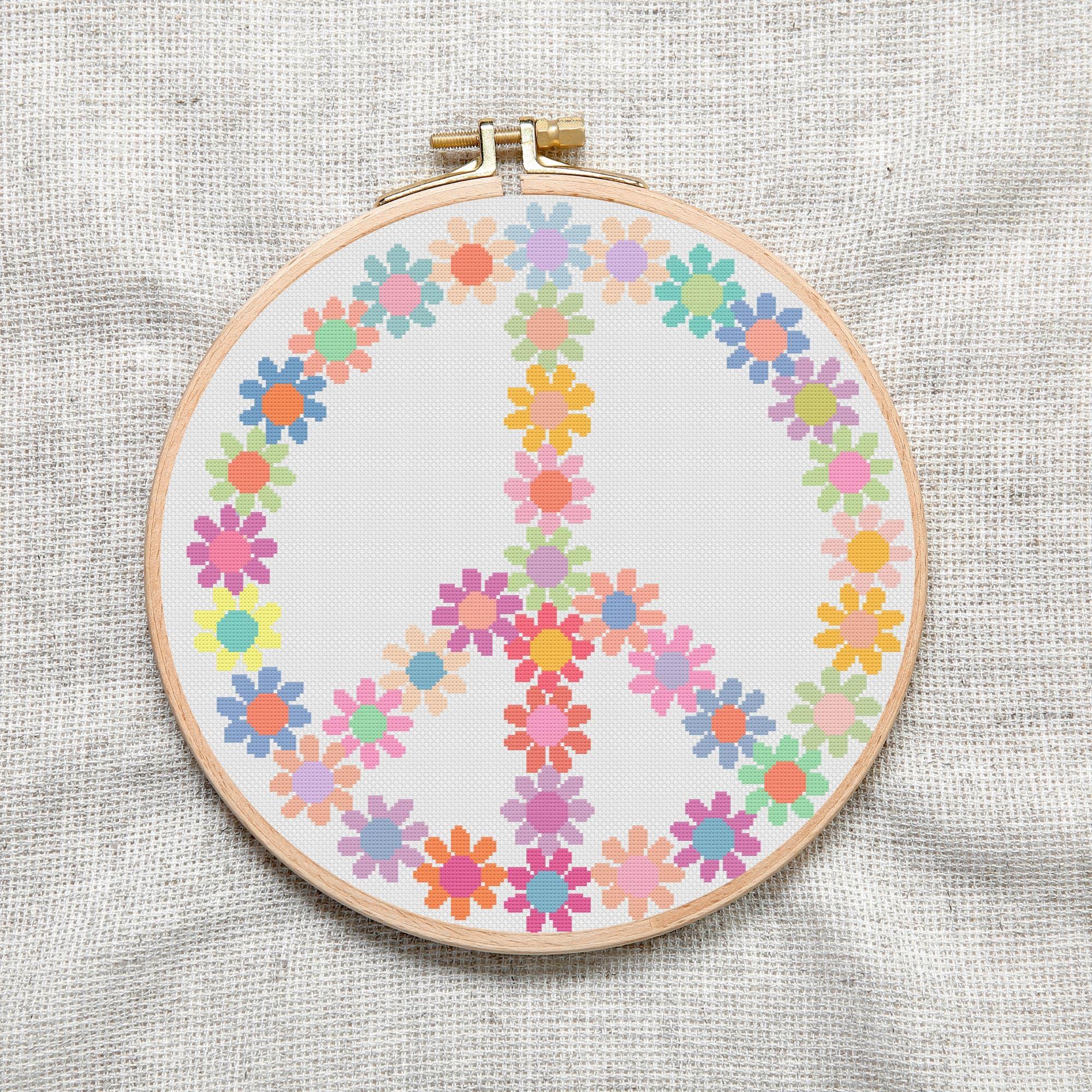 Pastel Flower Peace Sign Cross Stitch Pattern (PDF Files) - Etsy
