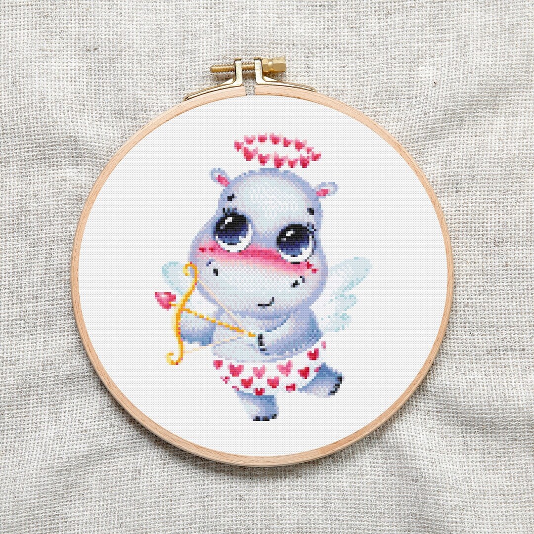 Love Hippo Cross Stitch Pattern: Funny DIY Cupid (PDF) - Etsy