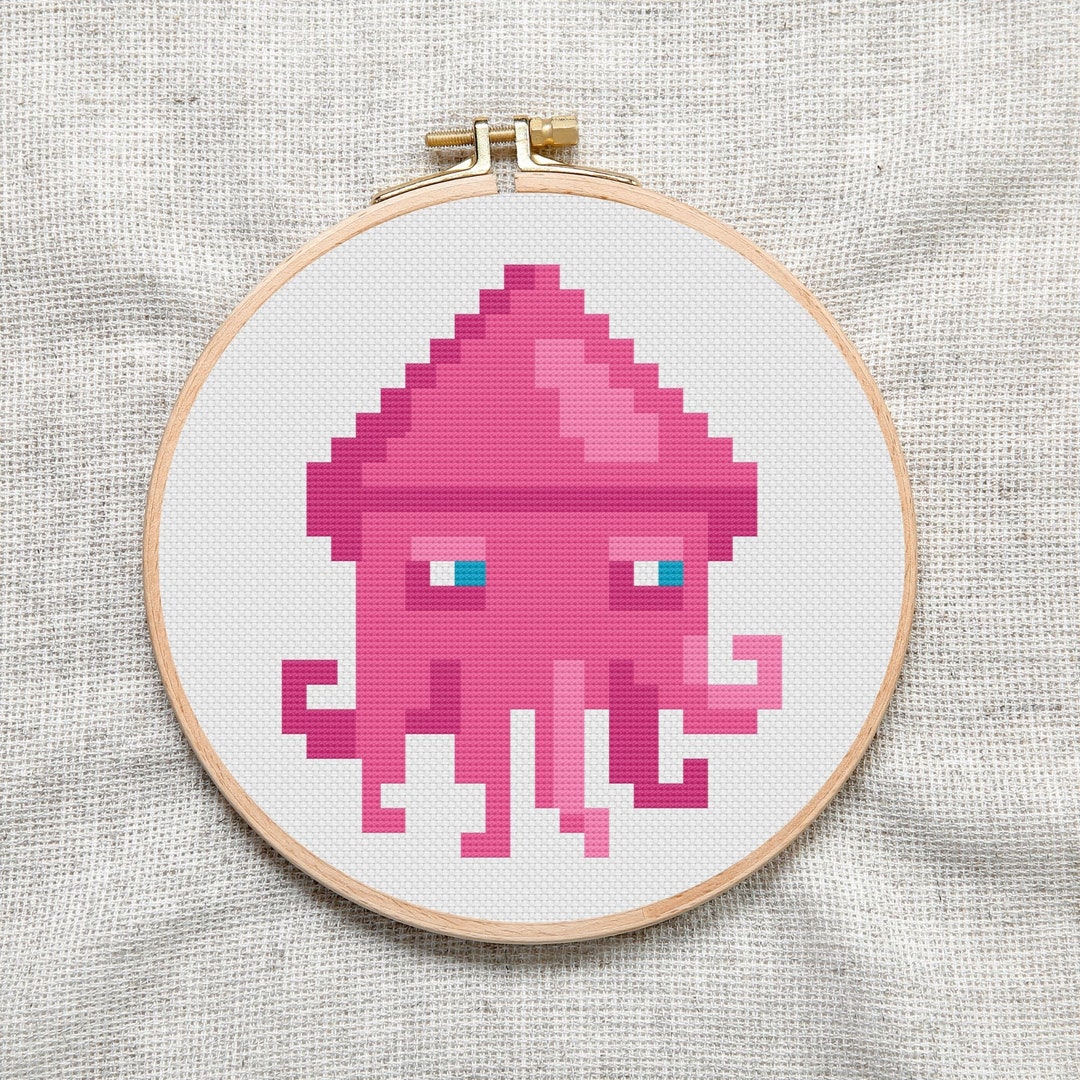 Pink Pixel Side Eye Octopus Cross Stitch Pattern, Instant Pdf Download ...