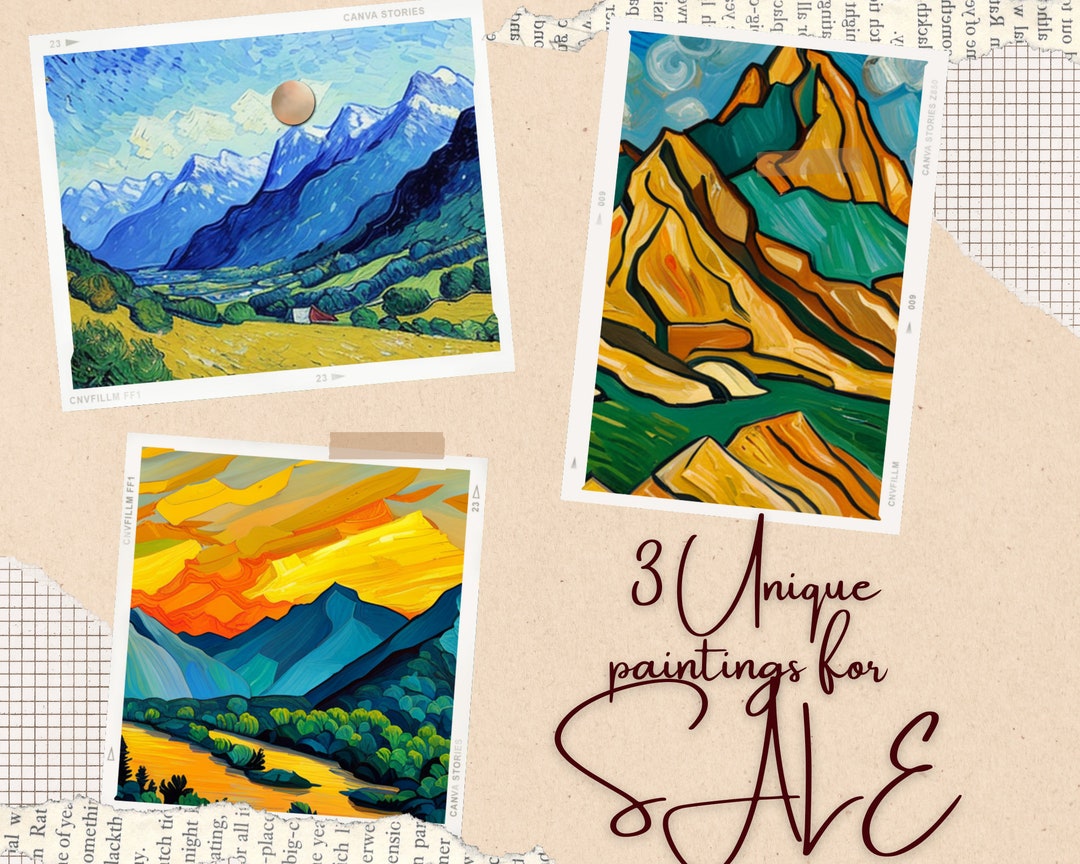 Instant Digital Download: Serene Aesthetic Mountain Cliff Paintings ...