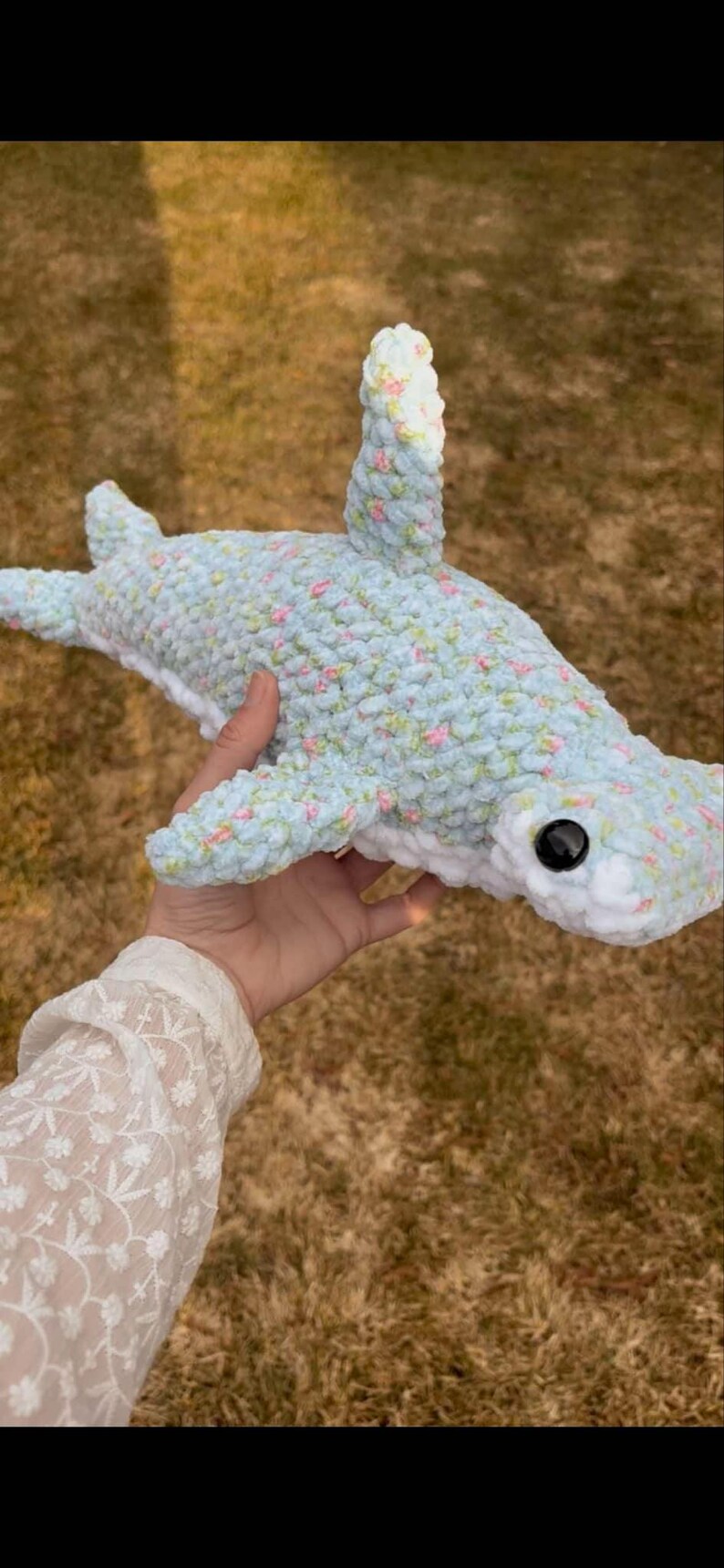 Crochet Blue Floral Hammerhead Shark - Handmade Amigurumi Sea Creature ...