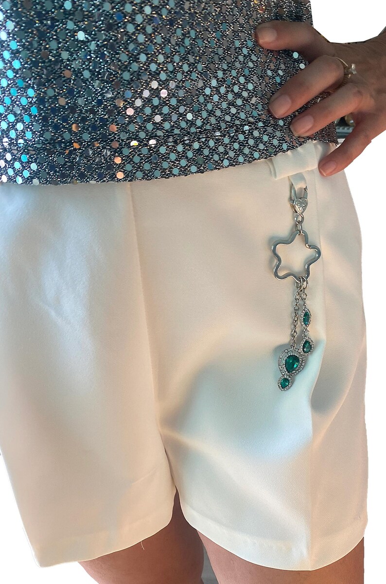Sparkling Green Belt Chain Jeans Skirts Pants, Sparkling Key Ring Chain ...