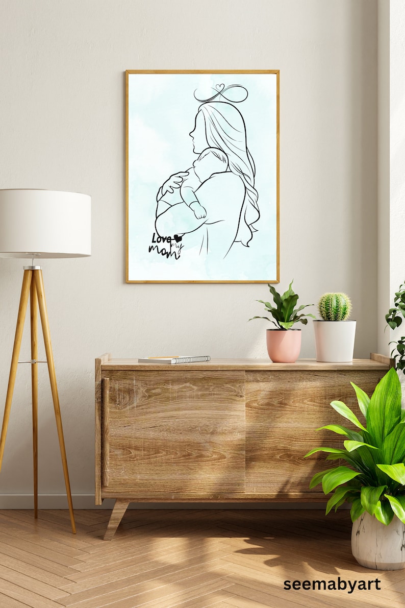 Mother Son Custom Line Art Portrait Wall Art Drawing Personalized ...