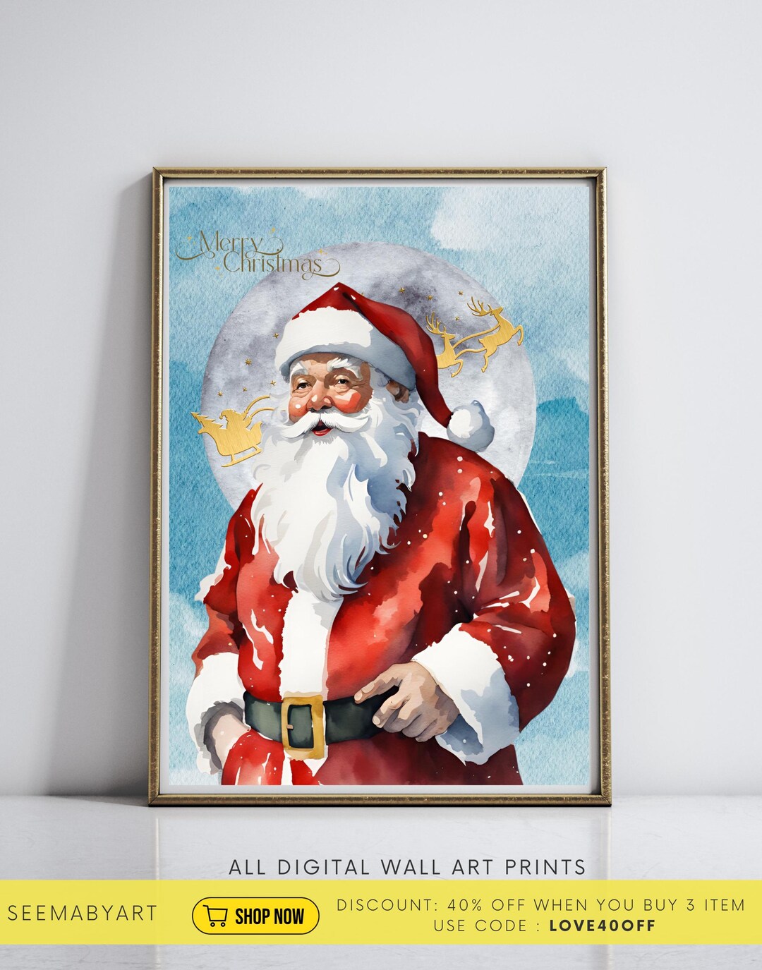 Printable Christmas Santa Claus Wall Art Modern Downloadable Santa ...