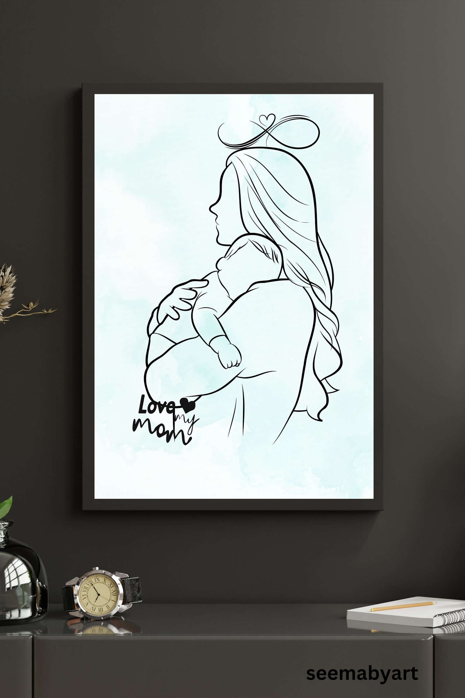 Mother Son Custom Line Art Portrait Wall Art Drawing Personalized ...