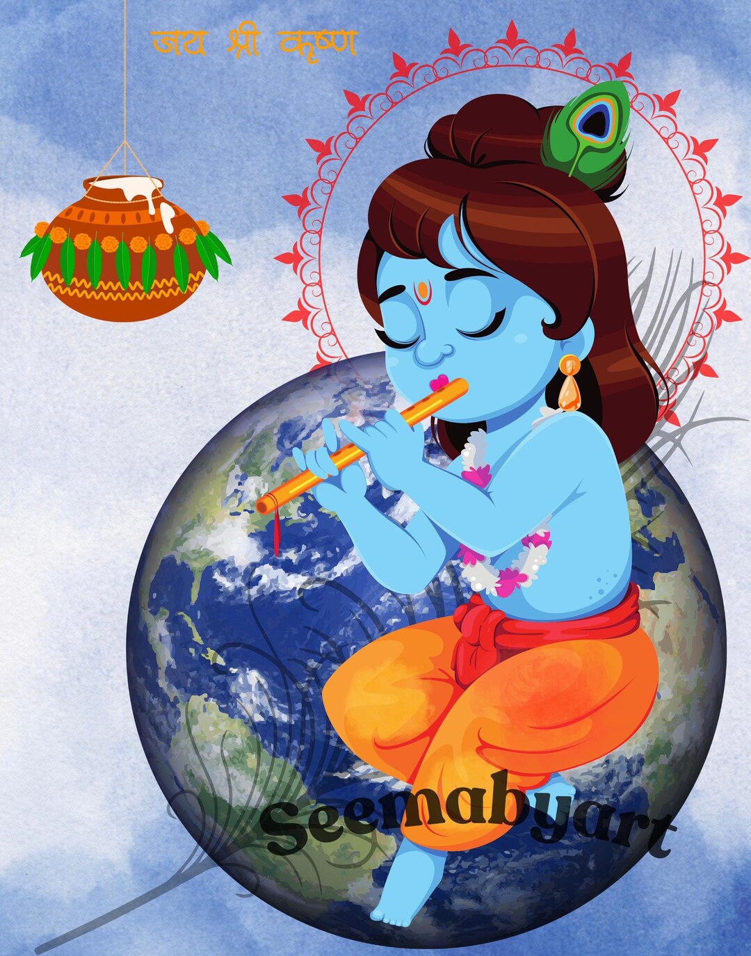 Lord Krishna Painting Baby Krishna Art Ball Krishna Poster Baby Hindu ...