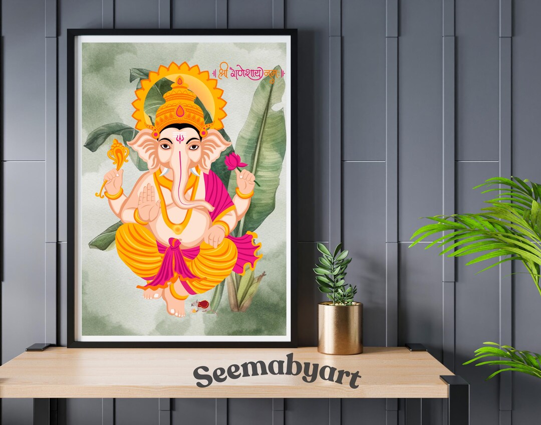 Lord Ganesha Print, Ganesha Wall Art, Hindu Religious Digital ,hinduism ...