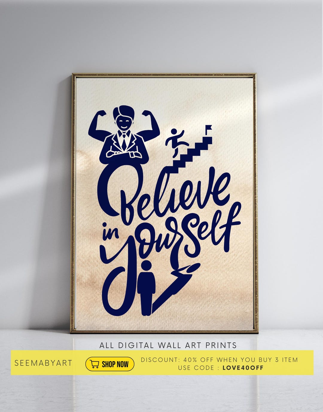 Believe in Yourself Printable Quote Motivational Wall Art, Retro ...