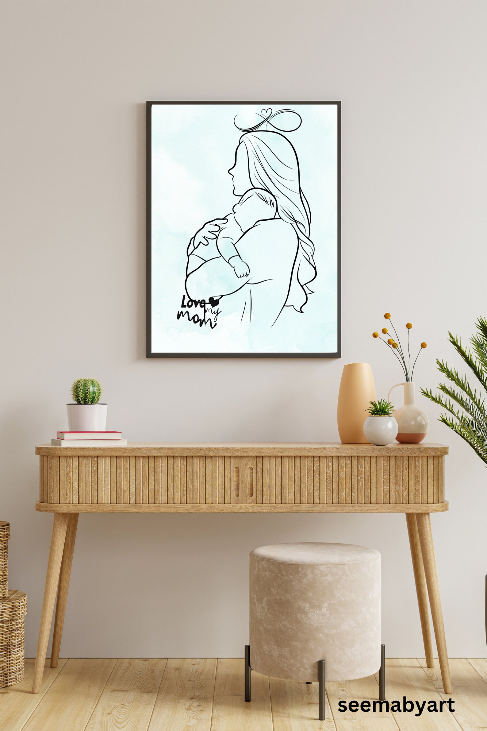Mother Son Custom Line Art Portrait Wall Art Drawing Personalized ...