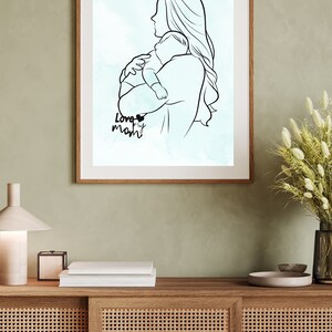 Mother Son Custom Line Art Portrait Wall Art Drawing Personalized ...